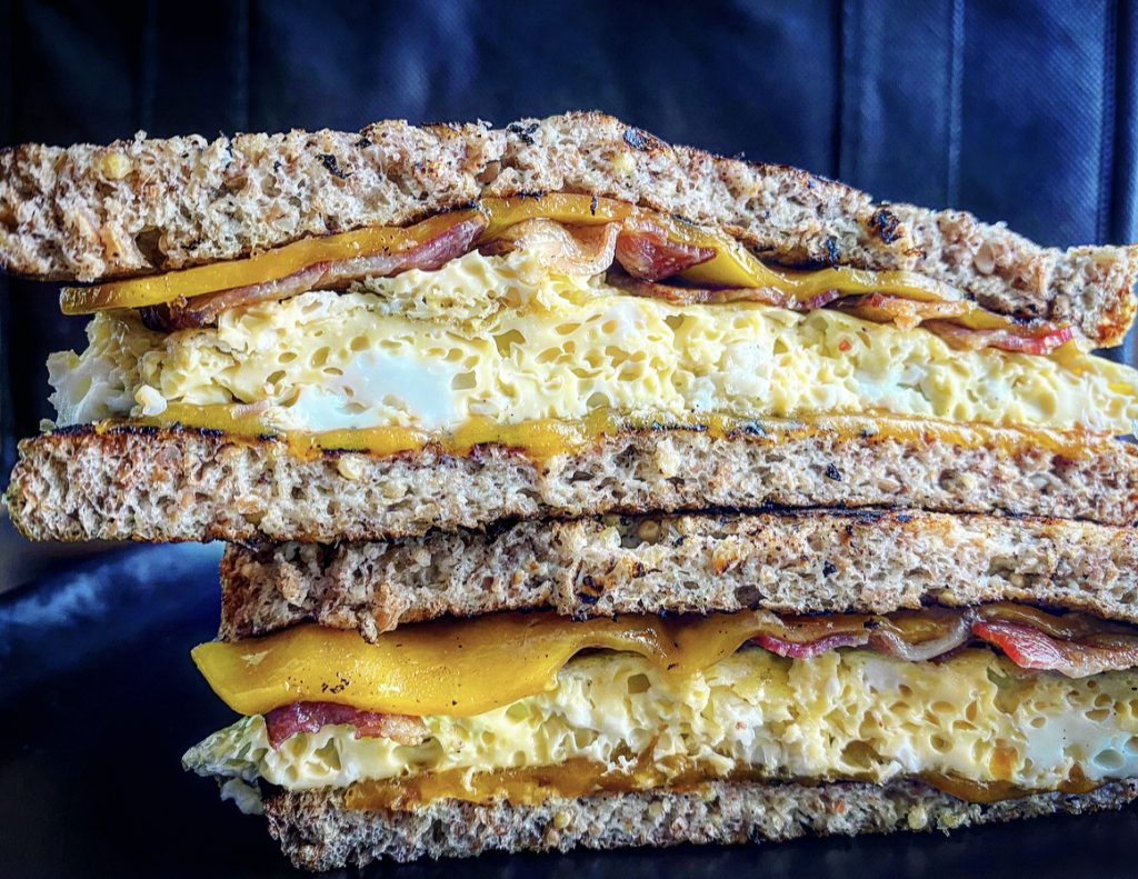 French Toast Breakfast Sandwich | Scrambled Egg | Turkey Bacon | Cheddar - Ready Set Prep'd