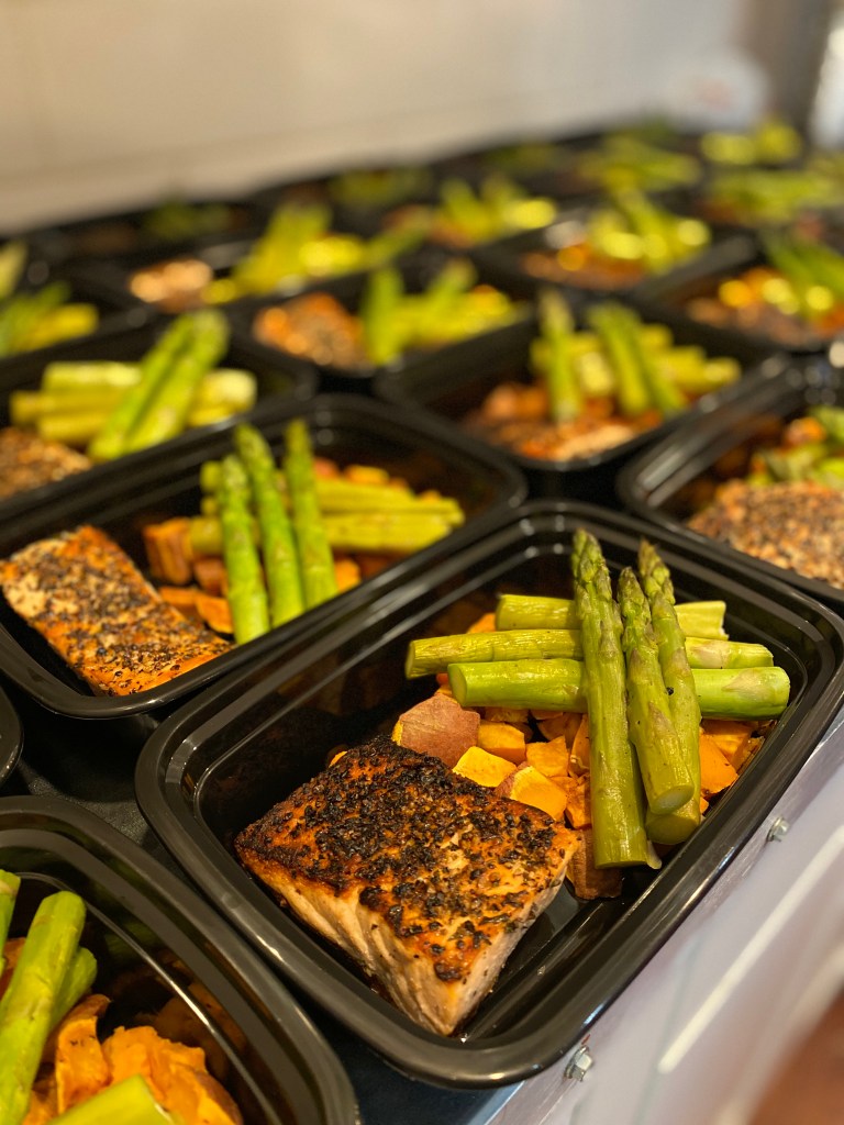 Peppercorn & Herb Crusted Salmon | Roasted Asparagus | Sweet Potatoes - Ready Set Prep'd